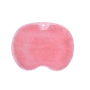 Shower Shower Foot & Back Scrubber，New Wall Mounted Back Scrubber, Silicone Bath Massage Cushion Brush with Suction Cups，Bathroom Wash Foot Mat Exfoliating Dead Skin Foot Brush (Pink)