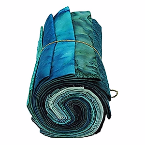 Hoffman California Fabrics Fat Quarter Bundle - Hoffman 1895 Watercolors Teal Treasures Blues Greens Batiks 12 Count Fat Quarters (M527.08)