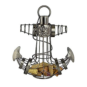 GIFTS PLAZA (D) Silver Metal Wine Corks Holder Anchor, Present for Wine Lovers Men 12 x 13 in
