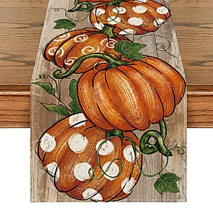 Artoid Mode Polka Dot Pumpkins Vine Fall Table Runner, Seasonal Autumn Thanksgiving Kitchen Dining Table Decoration for Home Party Decor 13x72 Inch