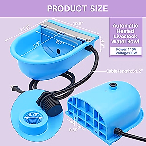 PAULOZYN Automatic Heated Livestock Waterer Dog Water Bowl Trough Animals Outdoors Winter Water Dispenser for Chicken Pet Cattle Horse Pig Cow Goat Sheep, with Float Ball Valves Plastic