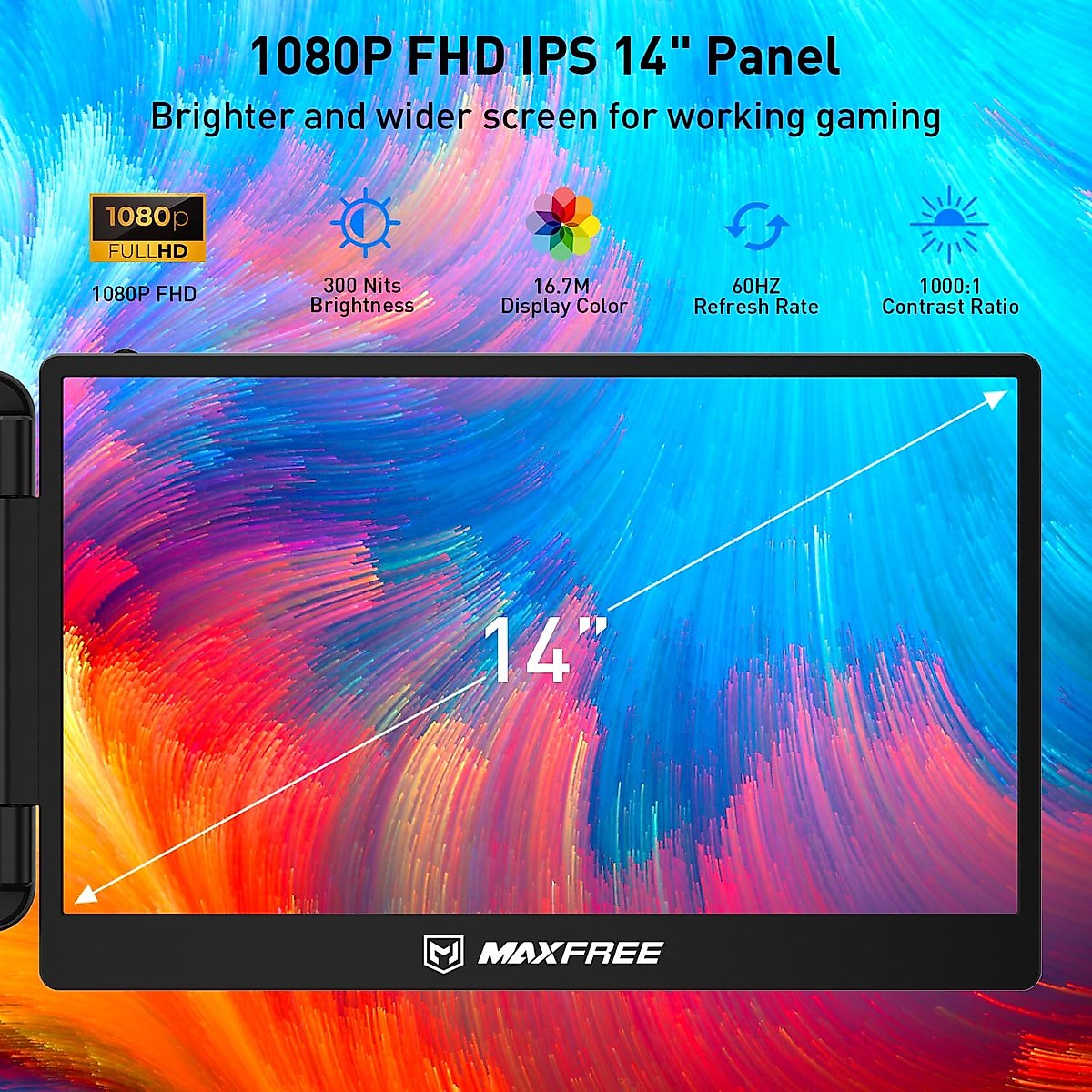 Maxfree S2 Laptop Screen Extender, 14'' Laptop Monitor Extender Plug & Play, 1080P FHD Triple Portable Dual Monitor for 13-17'' Laptops, Compatible with Windows/Mac/Surface/Android/Switch