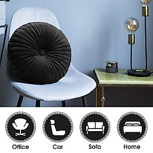 Namalu Round Throw Pillow 13.8 Inch Decorative Round Velvet Floor Pillows Small Pumpkin Throw Cushion for Living Room Sofa Bed(Black,2 Pcs)