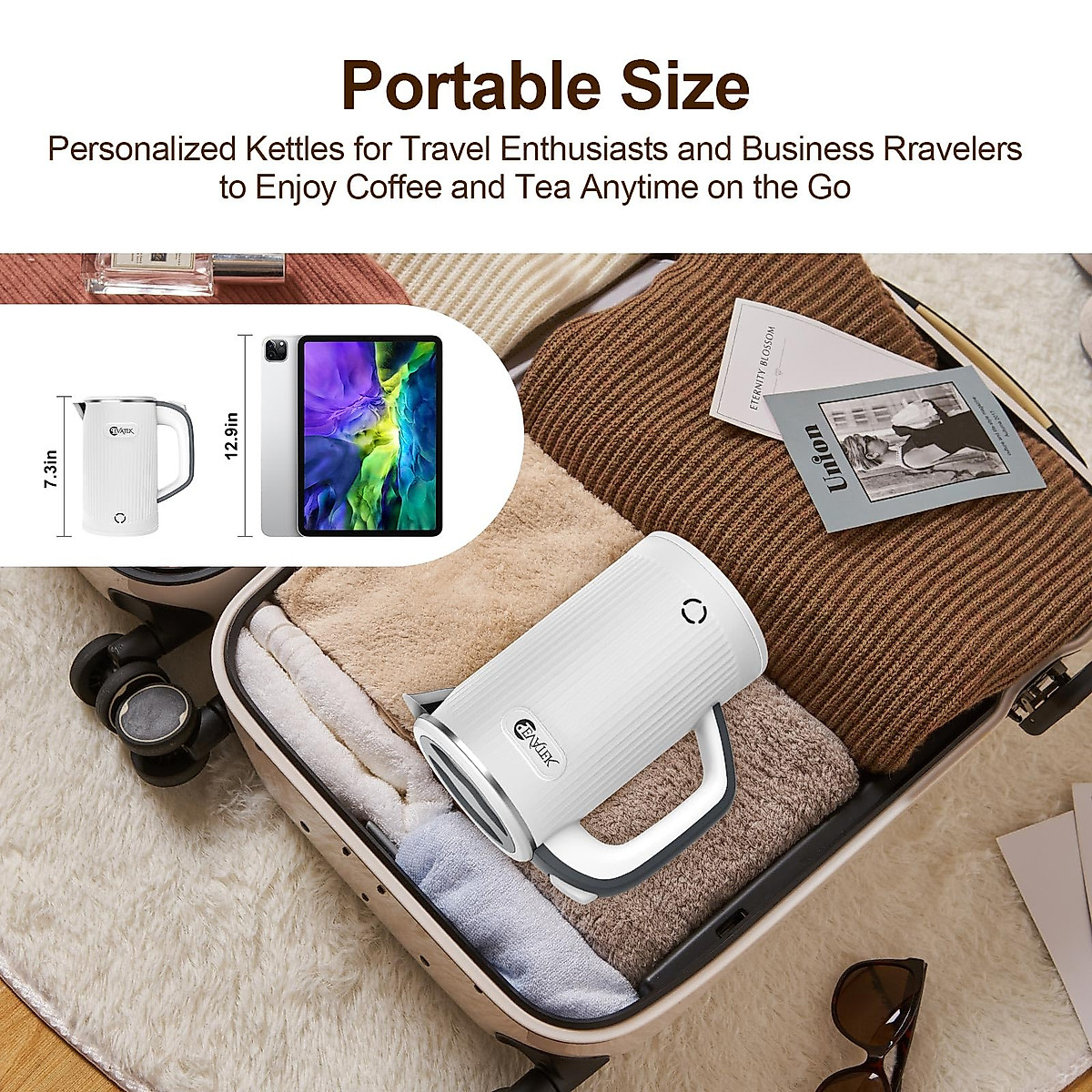 EVATEK Small Electric Kettle, 600W Mini Portable Tea Kettle, Travel Stainless Steel Interior Hot Water Boiler, Auto Shut-Off & No Base, Gift for Camping, Office, Student Dormitory