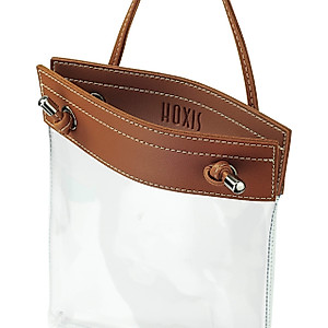 Clear Flat Cross Body Bag Women Single Shoulder Bag for Stadium Approved (Brown)