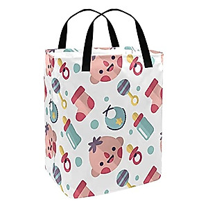 Baby and Bottle Toyes Sock Print Collapsible Laundry Hamper, 60L Waterproof Laundry Baskets Washing Bin Clothes Toys Storage for Dorm Bathroom Bedroom