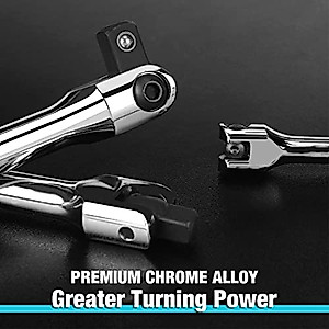 DURATECH 3-Piece Breaker Bar Set, 1/4'', 3/8'' & 1/2'' Drive Breaker Bars Heavy Duty, 6", 10", 15" Length, with 180° Rotatable Head, Spring-loaded Detent Ball, Premium Chrome Alloy Made