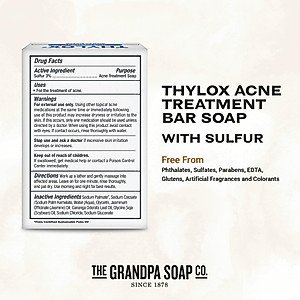 The Grandpa Soap Co. Thylox Acne Treatment Bar Soap - With 3% Natural Sulfur - Prevents and Eliminates breakouts - For Acne Prone Skin - Safe for Sensitive Skin - 3.25 Ounces (Pack of 2)