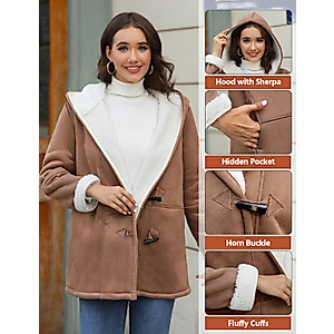 HEEKPEK Women Hoodies Fleece Jackets Soft Fuzzy Long Hoodie Sweatshirt Casual Sherpa Hoodies Horn Button Coats Winter