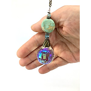 Handmade, Boho Crystal Sun Catcher, Jasper Gemstone, (30mm) Crystal Hanging for Windows, Ornament, Car Charm, Garden, Gift, Family, Mom, Aunt, Grandma (Length: 11.5 inches) | 2 Dirty Birds Boutique