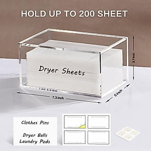 Simetufy Dryer Sheet Holder for Laundry Room, Acrylic Laundry Clear Dryer Sheets Dispenser Container Box with Lid for Organizing Fabric Dry Sheet, Laundry Pods
