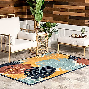 nuLOOM Alannah Tropical Border Indoor/Outdoor Area Rug, 5' x 7' 6", Blue