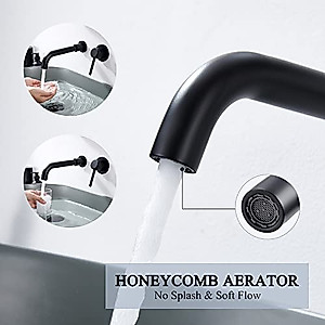 YardMonet Wall Mount Bathroom Faucet Matte Black, Single Handle Wall Mounted Bathroom Sink Faucet, 360° Swivel Solid Brass Long Spout, Rough-in Valve Included