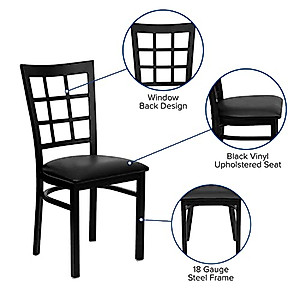 Flash Furniture HERCULES Series Black Window Back Metal Restaurant Chair - Black Vinyl Seat