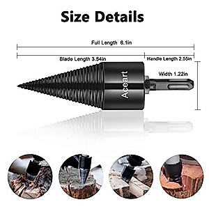Aceart Firewood Log Drill Bit, 5Pcs Removable Wood Splitter Screw with Round + Hex + Square Shank, 32MM Heavy Duty Drill Screw Cone Driver for Hand Drill Stick