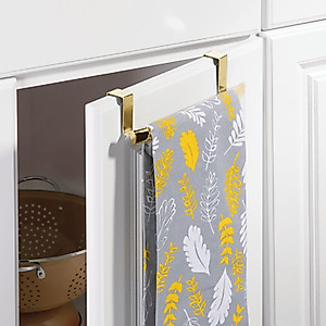 mDesign Steel Over Door Curved Towel Bar Storage, Hanger for Cabinet or Cupboard, Holder Rack for Kitchen, Bathroom - Holds Hand/Dish Towels, Washcloths - Spira Collection - 2 Pack - Soft Brass