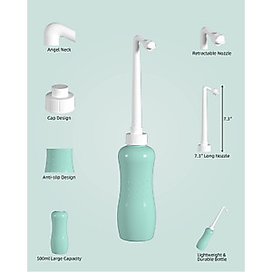 Hibbent 2 Pack Portable Bidet Sprayer, Travel Bidet with Handheld Bidet Bottle for Personal Hygiene Care, Personal Cleansing Use, Extended Nozzle, 17oz(500ml) Bathroom Toilet Bidet Spray, Green