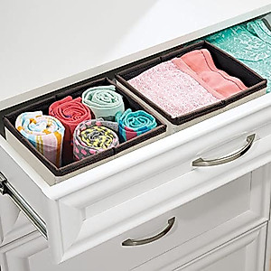 mDesign Rectangular Soft Fabric Dresser Drawer and Closet Storage Organizer Bin for Lingerie, Bras, Socks, Leggings, Clothes, Jewelry, Scarves - Textured Print - 2 Pack - Cream/Espresso Brown