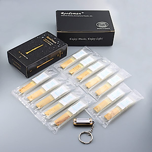 Reedsman Traditional Bb Clarinet Reeds, Includes 10 Plus 2 Total 12 Pack Reeds With Individual Reed Holders and One Mini Harmonica. (Strength 3.0)