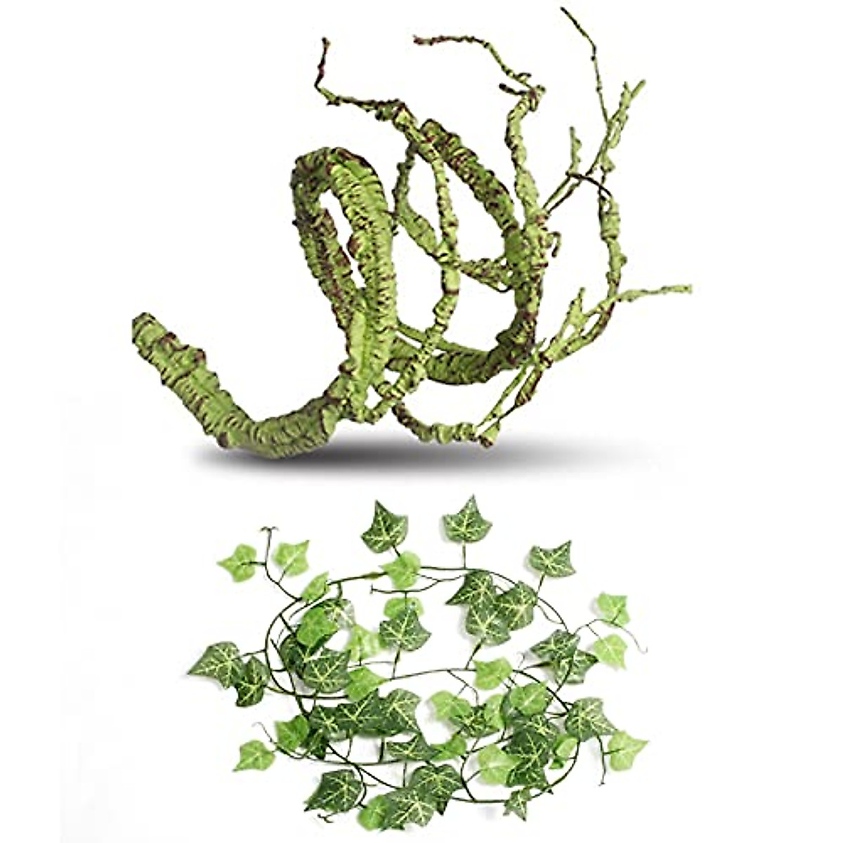 Artificial Bendable Jungle Vines Plants Greenery Bearded Dragon Leopard Crested Gecko Chameleon Lizard Snake Tank Cage Accessories, Plastic Reptile Terrarium Habitat Climbing Leaves Decor for Iguana