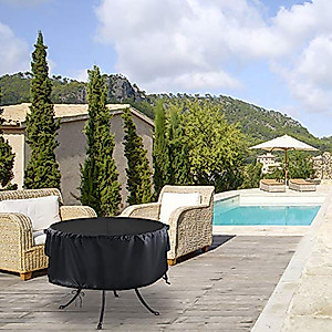 Saking Patio Furniture Table Cover Round 60" x 23" with Buckles Airvents & Drawstring - Heavy Duty Waterproof Windproof Anti-UV