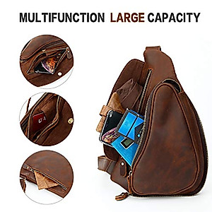 Leathario Men's Leather Sling bag Chest bag One shoulder bag Crossbody Bag Backpack for men