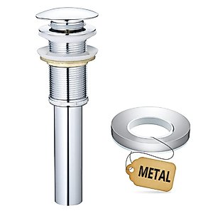 Yodel Faucet Pop Up Drain Stopper and Mounting Ring for Glass Vessel Sink, Bathroom Sink Drain without Overflow, Chrome