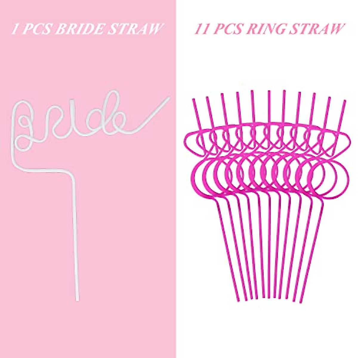 Fibye 12 Pcs Reusable Bachelorette Party Decorations Straws Set: 1 White Large Bride Straw & 11 Pink Diamond Ring Straws; Bridal Shower Engagement Wedding Party Supplies; Bride Gifts, 12.6''