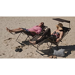 Bliss Hammocks GFC-467XWGB Wide XXL Zero Gravity w/Canopy, Pillow, & Drink Tray Folding Outdoor Lawn, Deck, Patio Adjustable Lounge Chair, 360 lbs, Weather Resistant, Green Banana Leaf, 33-Inch