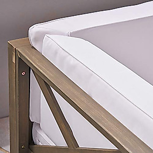 Great Deal Furniture Keith Outdoor Sectional Sofa Set | 3-Seater | Acacia Wood | Water-Resistant Cushions | Gray and White