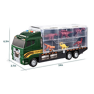 TEMI 39 in 1 Dinosaur Truck Toys for Kids 3-5, Toddler Toys Transport Vehicle Carrier Car with Lights, Music and Sounds, Dinosaur Play Set w/Dino Eggs & Activity Play Mat, Gift for Boys Girls