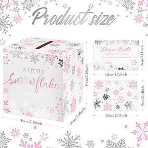 51 Pcs Diaper Raffle Tickets with Baby Shower Card Box Winter Wonderland Diaper Raffle Game Box Snowflake Diaper Raffle Sign Box Insert Cards for Gender Reveal Baby Shower Game Kit Party Decorations