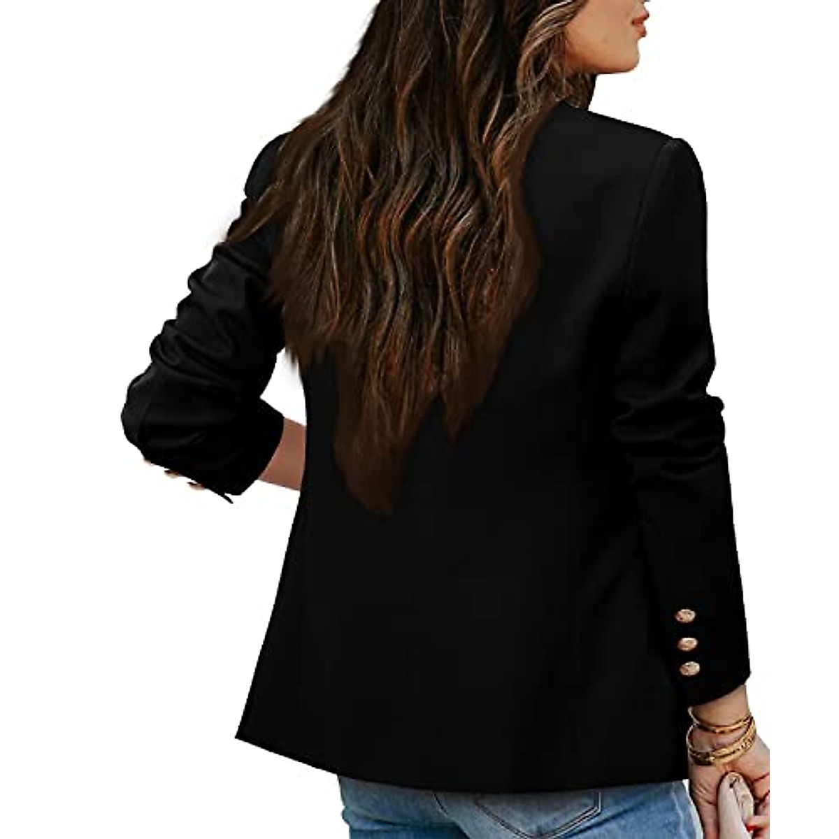 CRAZY GRID Womens Lapel Double Breasted Blazer Jackets Open Front Business Casual Suit Jacket Long Sleeve Dressy Blazer Ladies Work Office Blazer Black X-Large