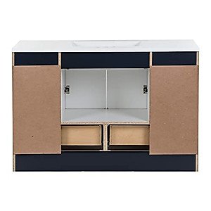 Spring Mill Cabinets Emlyn 48 Inch Bathroom Vanity with White Single Sink Top, 3 Cabinets, 2 Shelves, 2 Drawers, 48.5" W x 18.75" D x 32.89" H, Deep Blue