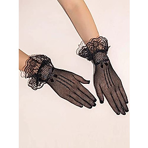 Latious Ladies Lace Gloves White Short Elegant Gloves Tea Party Courtesy Stretchy Summer Glove for Women and Girls (Black)