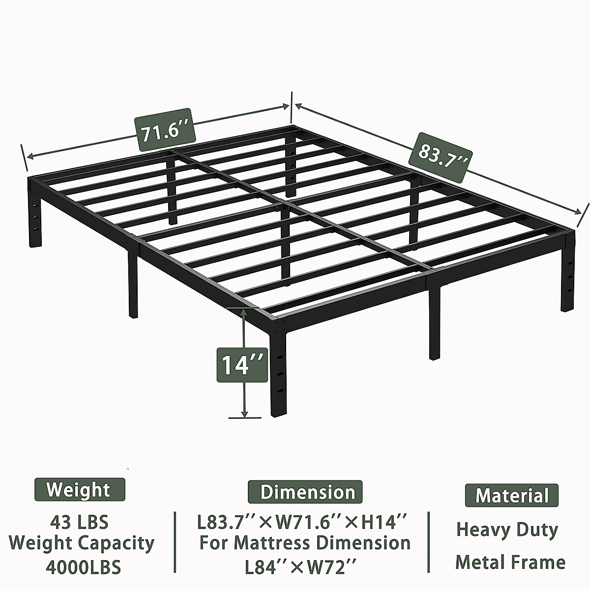 Goltriever 14 Inch California King Bed Frame Metal, Platform Bed Frame California King Size, Easy Assembly, Heavy Duty, No Box Spring Needed