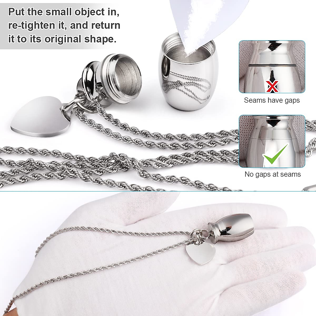 ChunlongFour Waterproof Pet Urn Necklace for Dogs Ashes, Cat Dog Urn Ashes Necklace for Cremation Ash Keepsake Memorial Jewelry Pend