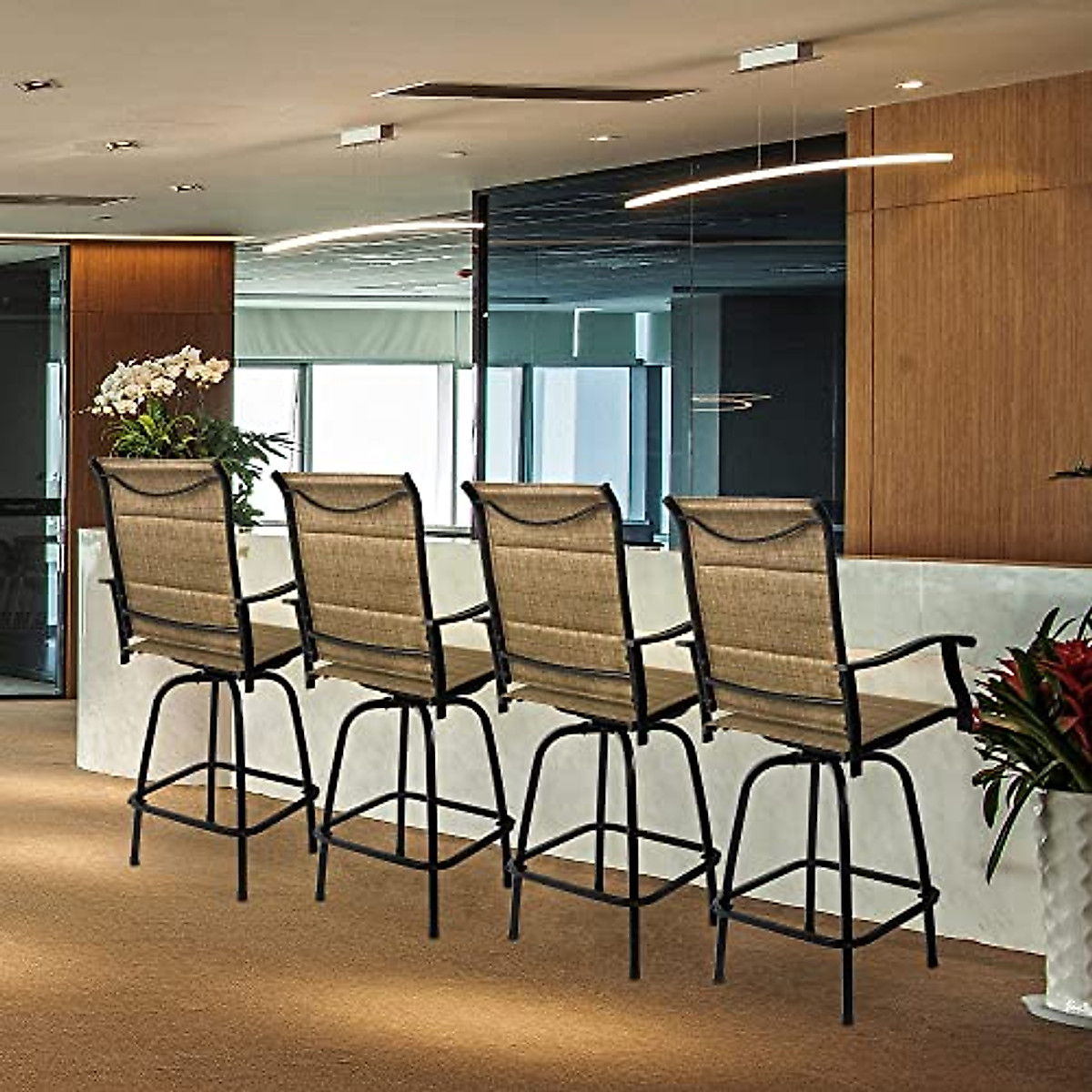 Bigroof Outdoor Swivel Bar Stools Set of 4, Bar Height Patio Chairs with Backs and Arms, All-Weather Textilene Padded Patio Furniture for Outdoor Porch, Deck, Yard, Lawn & Garden (4)