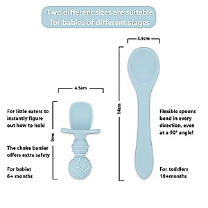 6-Piece Silicone Feeding Spoons and Fork for First Stage Baby, Infant Self-Feeding Utensils for Baby Led Weaning, Safety Tested | BPA Free | Microwave, Dishwasher and Freezer Safe