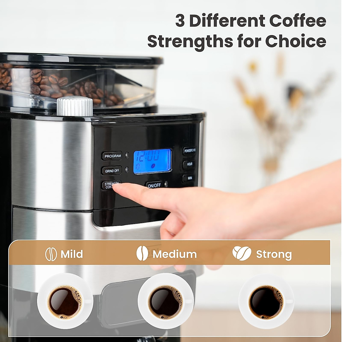Gevi 10-Cup Drip Coffee Maker with Built-in Grinder, Programmable Brew Coffee Machine with Timer, Reusable Filter, 1.5L Water Tank, Coffee Pot, Warming Plate Burr Grinder Combo