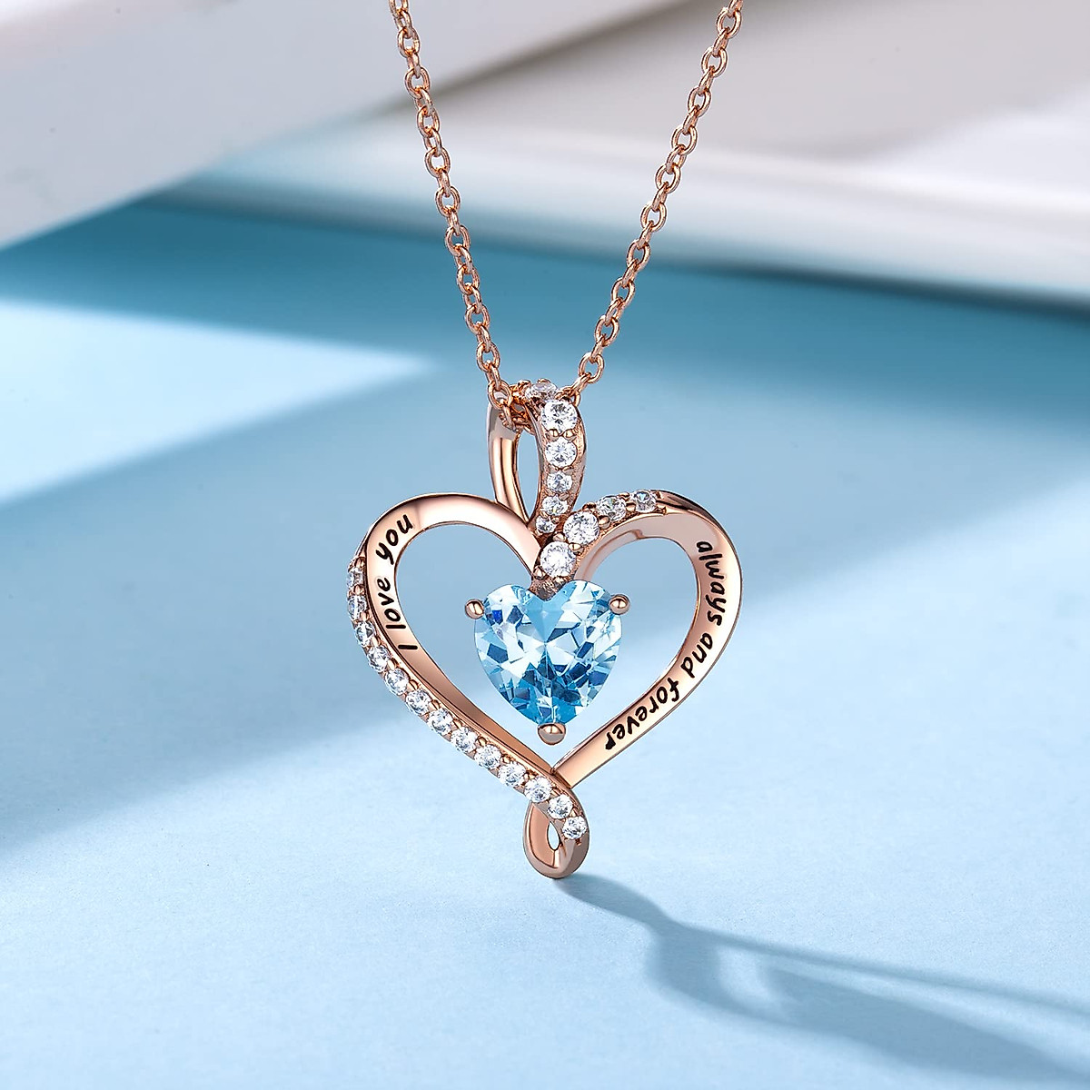 DIVAS MODE Gifts for Women Heart Necklace Birthstone Necklaces for Women Heart Pendant in Sterling Silver Birthday for Women Mother Wife Sister Daughter Friend, Metal, Cubic Zirconia,