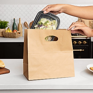 PTP BAGS Natural 11" x 6" x 11" Die Cut Tote Bags [Pack of 50] Kraft Paper Gift, Food Service Bags