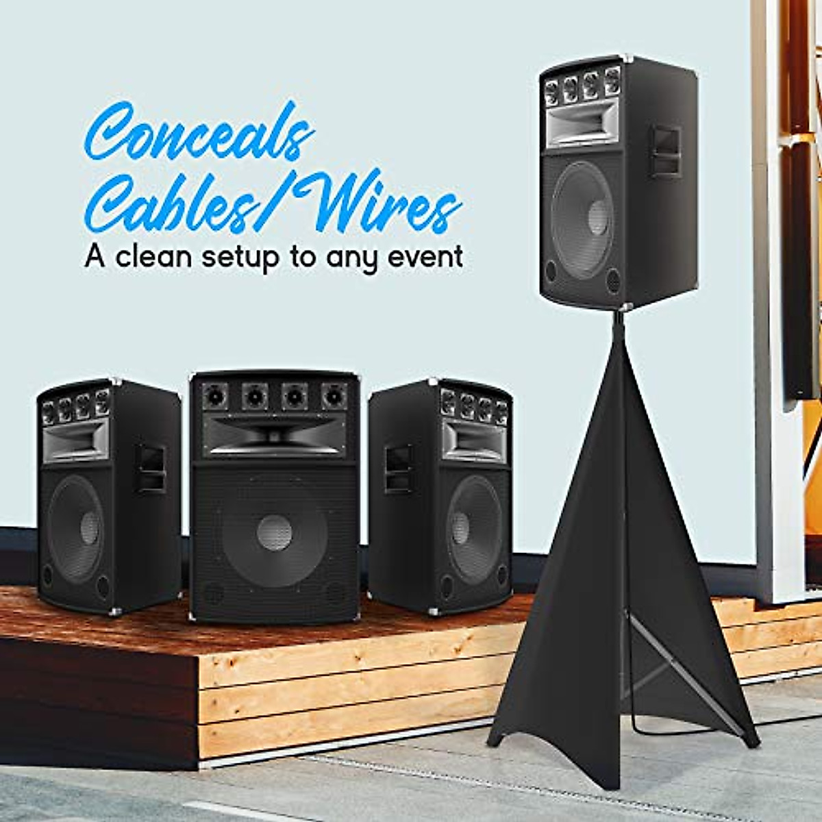 Pyle Universal Lighting Tripod Stand Scrim - Double-Sided DJ Speaker; Light Stand Skirt Cover with Hook and Loop; Bag Made from Stretchable Lycra Spandex; Fit Stands Up to 75” x 43”PSCRIM2B (Black)