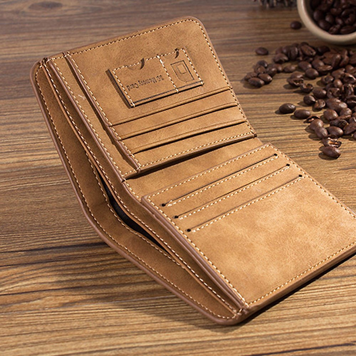 Cthery Mens Luxury Slim Leather Wallet Credit Card Holder Purse Clutch Boys Money Clip Coin Case Pockets (Coffee), 12*9.8*2cm