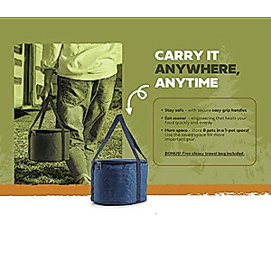 Camping Cookware Set 304 Stainless Steel 8-Piece Pots & Pans Open Fire Cooking Kit | Frying Pan Steamer with Travel Tote Bag | Compact For Outdoors & Indoors Kitchen Family Campfire Hiking RV