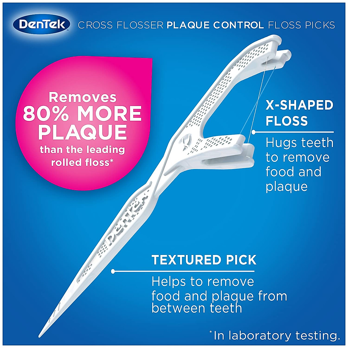 DenTek Cross Flosser Plaque Control Floss Picks, X-Shaped Floss, 75 Count, 3 Pack