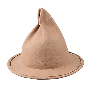 DANTIYA Women's Wool Felt Candy Colored Sharp Pointed Witch Hat for Halloween Party and Daily Khaki