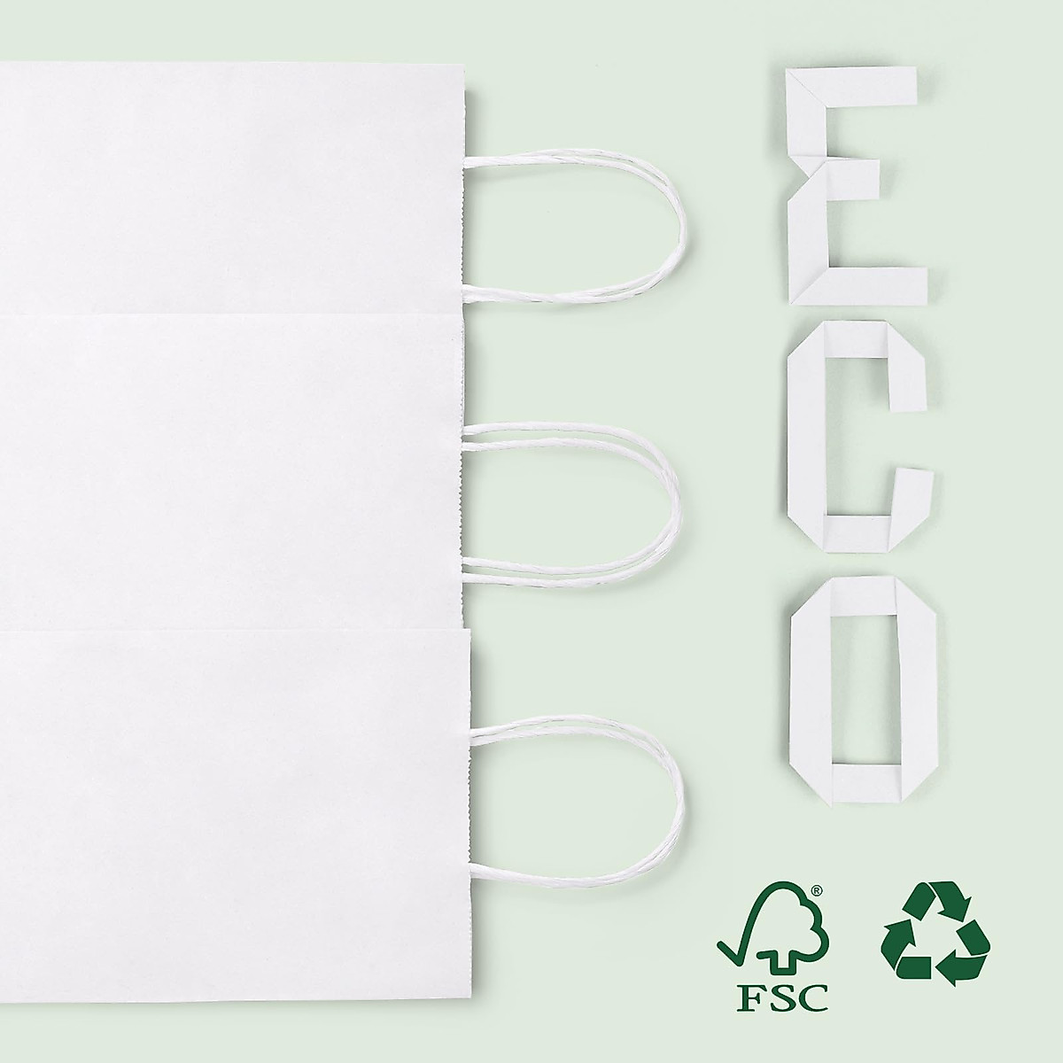 MESHA White Paper Bags with Handles,100 Pcs Kraft Paper Bags for Small Business; 5.25x3.75x8 White Small Gift Bags with Handles Bulk,Premium Paper Gift Bags,small Paper shopping bags，