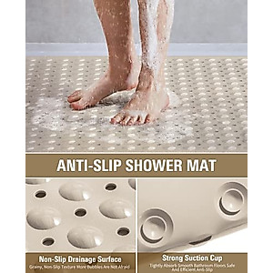 Yolife Extra Large TPE Shower Mat, 47.2" L x 31.5" W Anti Slip Bath Mat with Drain Holes and Suction Cups, Large Size Mat More Suitable for Shower Stall, No Odor, Heavy Mat