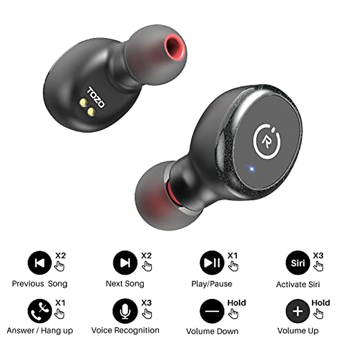TOZO T10 Bluetooth 5.3 Wireless Earbuds with Wireless Charging Case IPX8 Waterproof Stereo Headphones in Ear Built in Mic Headset Premium Sound with Deep Bass for Sport Black (Renewed)